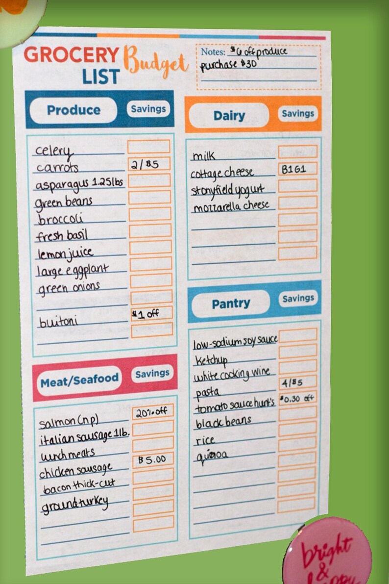 Grocery Budget List Printable Instant Download Etsy