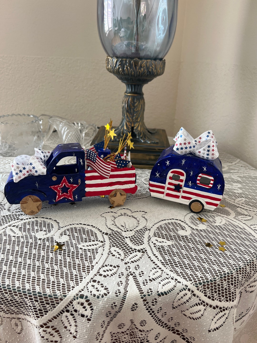 Hand Crafted Patriotic Camper and Truck Exploding With USA Love - Etsy