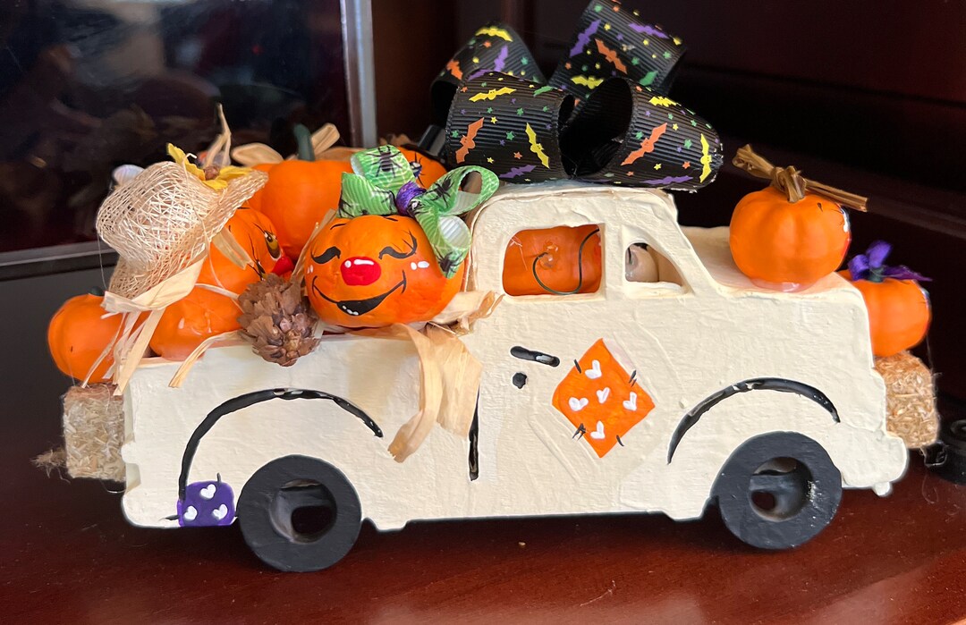 Hand Painted Pumpkin Farm Truck Loaded With Happy Pumpkins Headed to ...