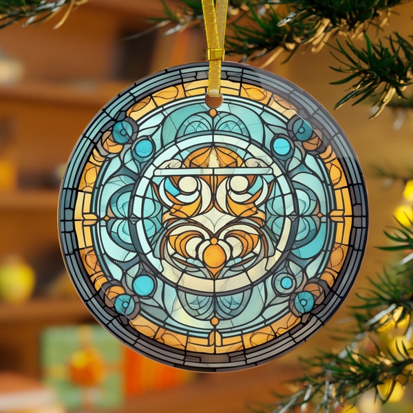 Leo Stained-glass Design Ornament, Faux Stained Glass, Zodiac Ornament ...