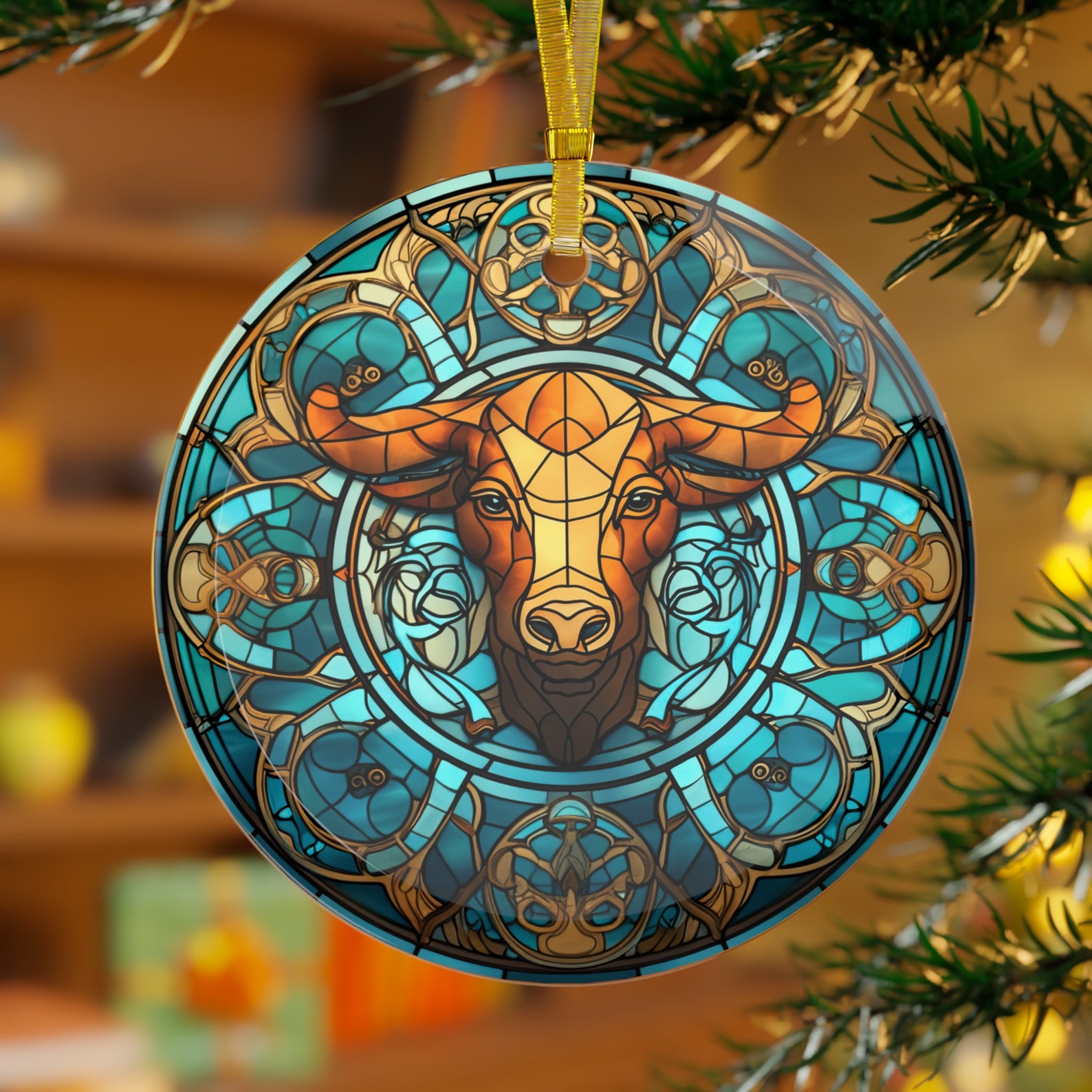 Taurus Stained-glass Design Ornament, Faux Stained Glass, Zodiac ...