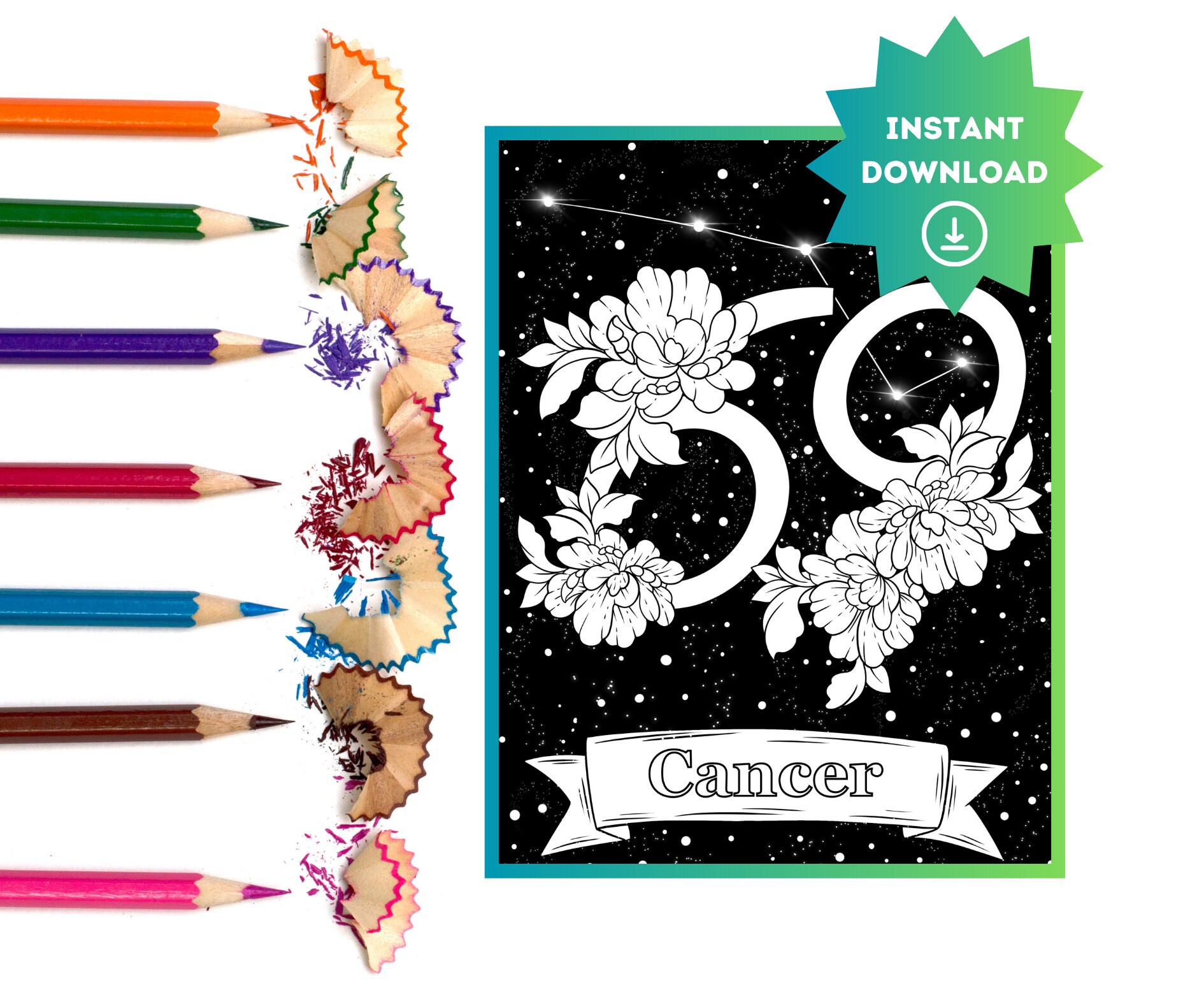 Cancer Zodiac Coloring Page, Zodiac Therapy, Zodiac, Digital Download ...