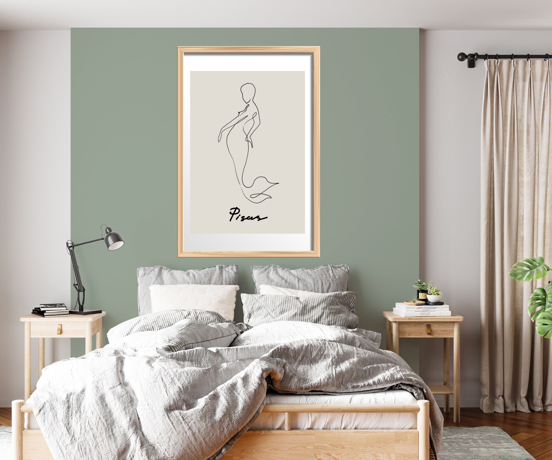 Pisces Line Art, Zodiac Woman Silhouette, Astrology Decor, Elegant Wall ...