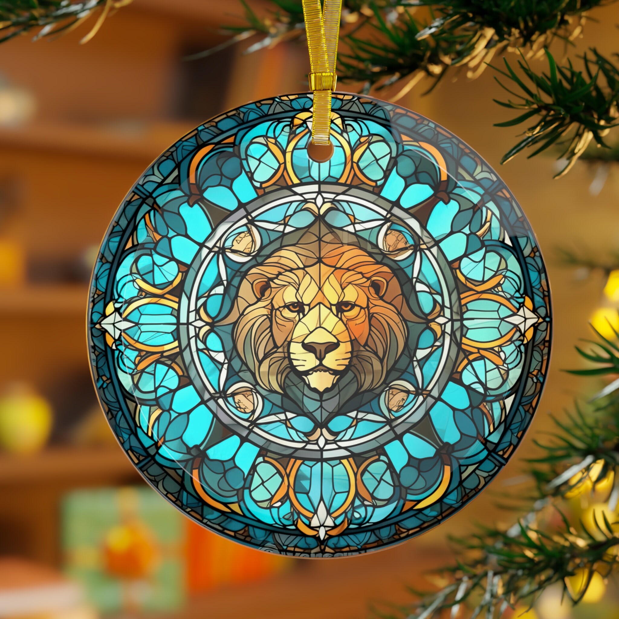 Leo Stained-glass Design Ornament, Faux Stained Glass, Zodiac Ornament ...