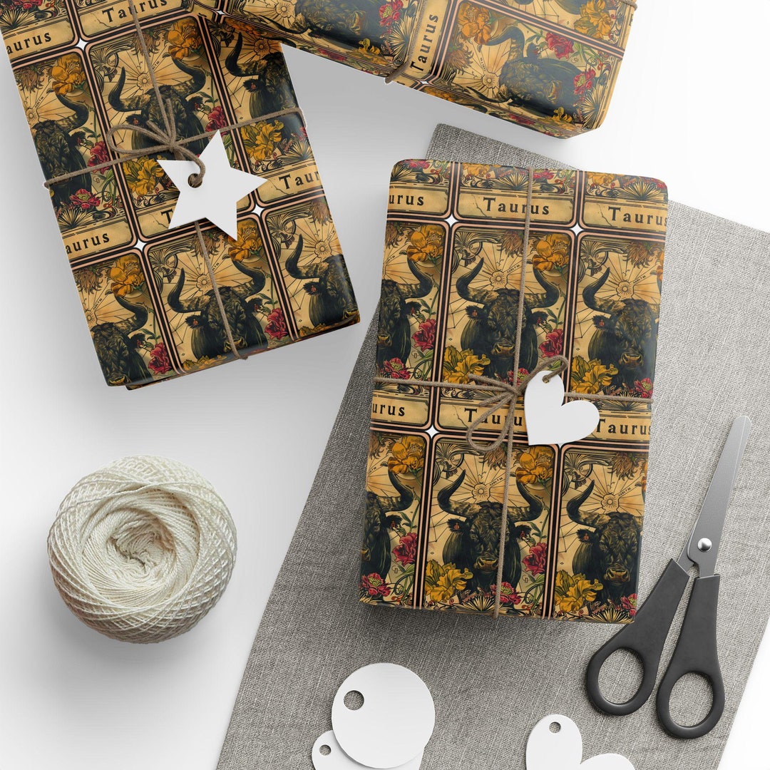 Taurus Vintage Style Zodiac Tarot Card Wrapping Paper, Birthday Gift ...
