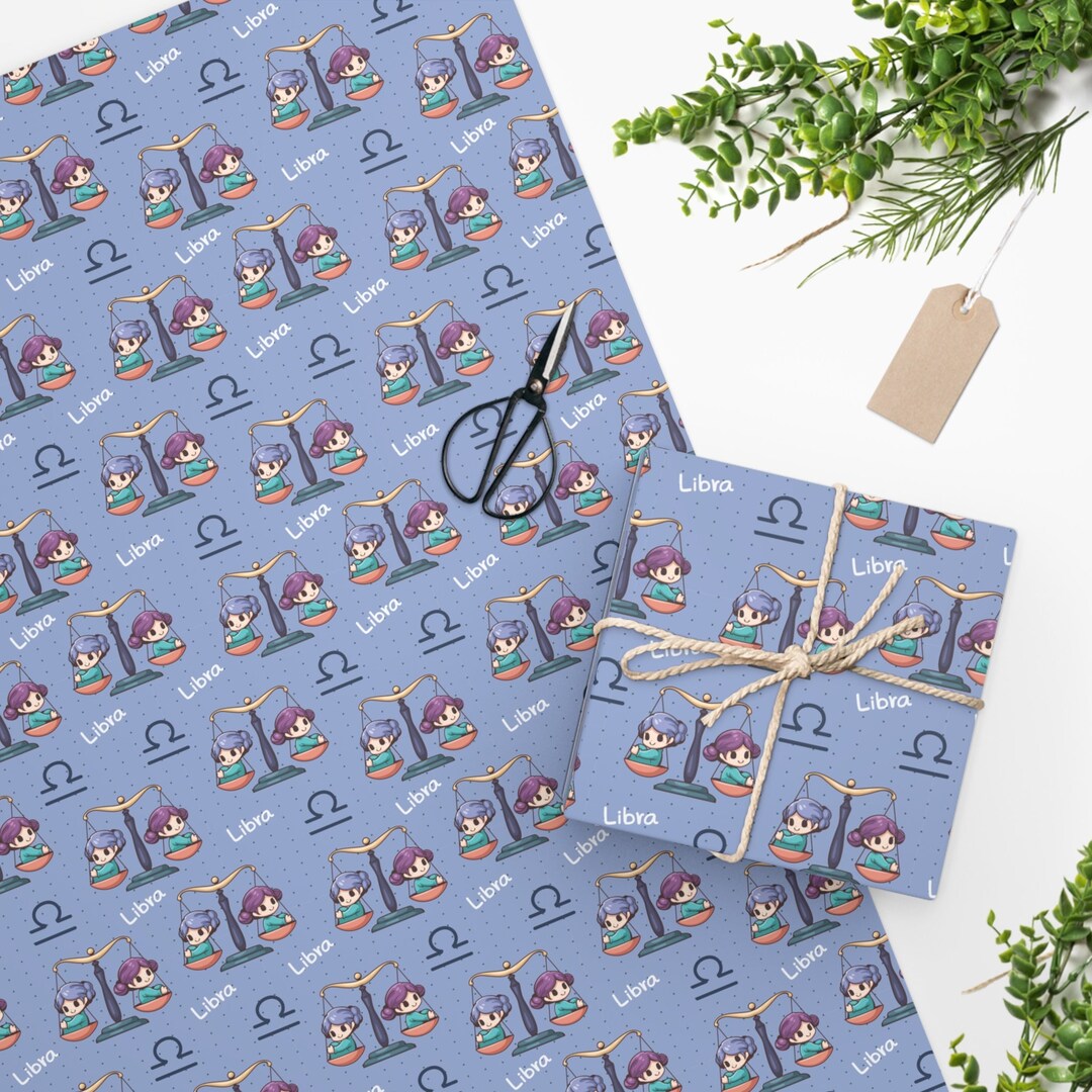 Libra Chibi Zodiac Wrapping Paper Cute Kawaii Custom - Etsy