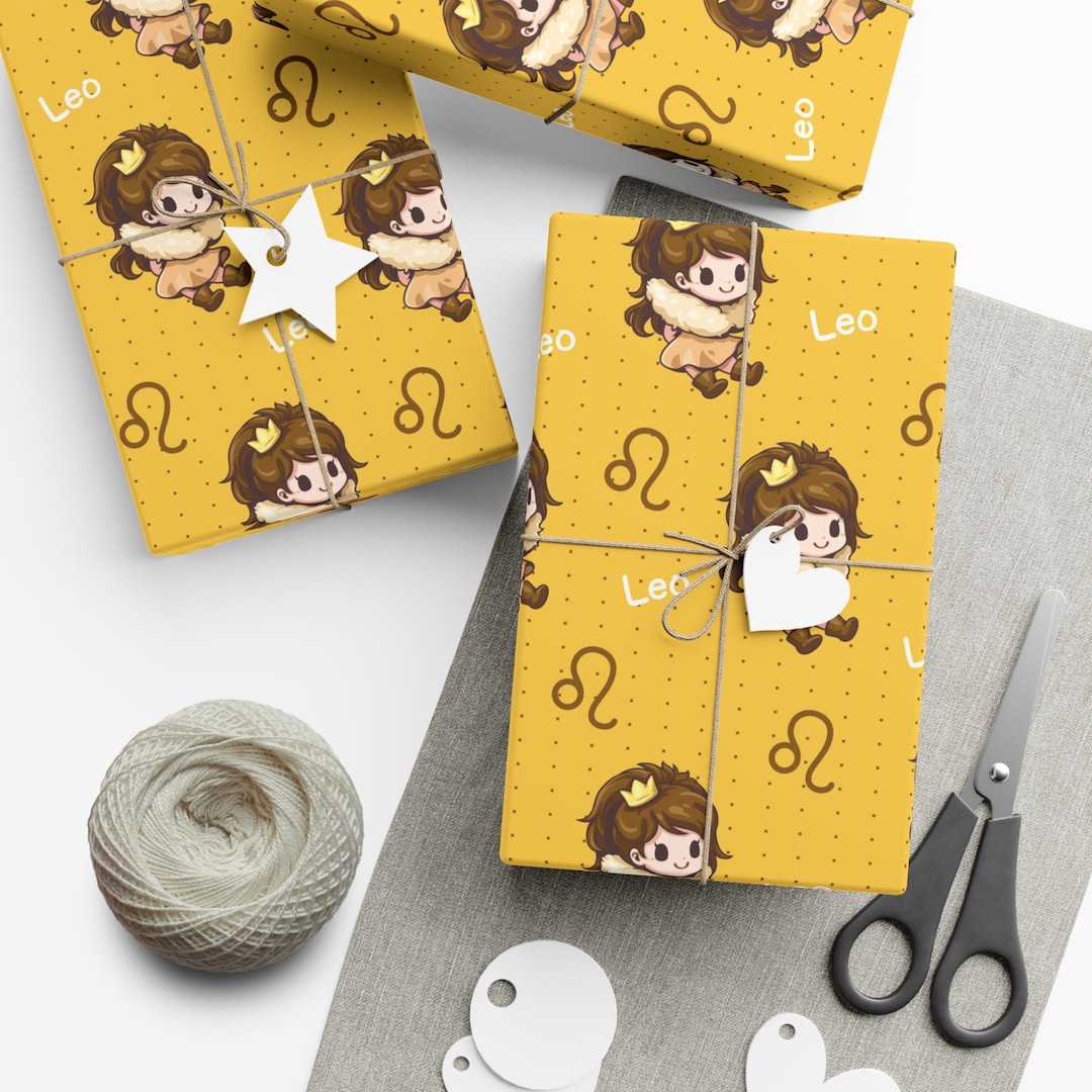Leo Chibi Zodiac Wrapping Paper Cute Kawaii Custom Gift Wrap Astrology ...