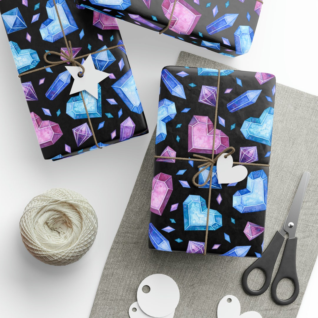 Black - Heart Crystals Gift Wrap, Valentines Day Gift Wrap, Love and ...