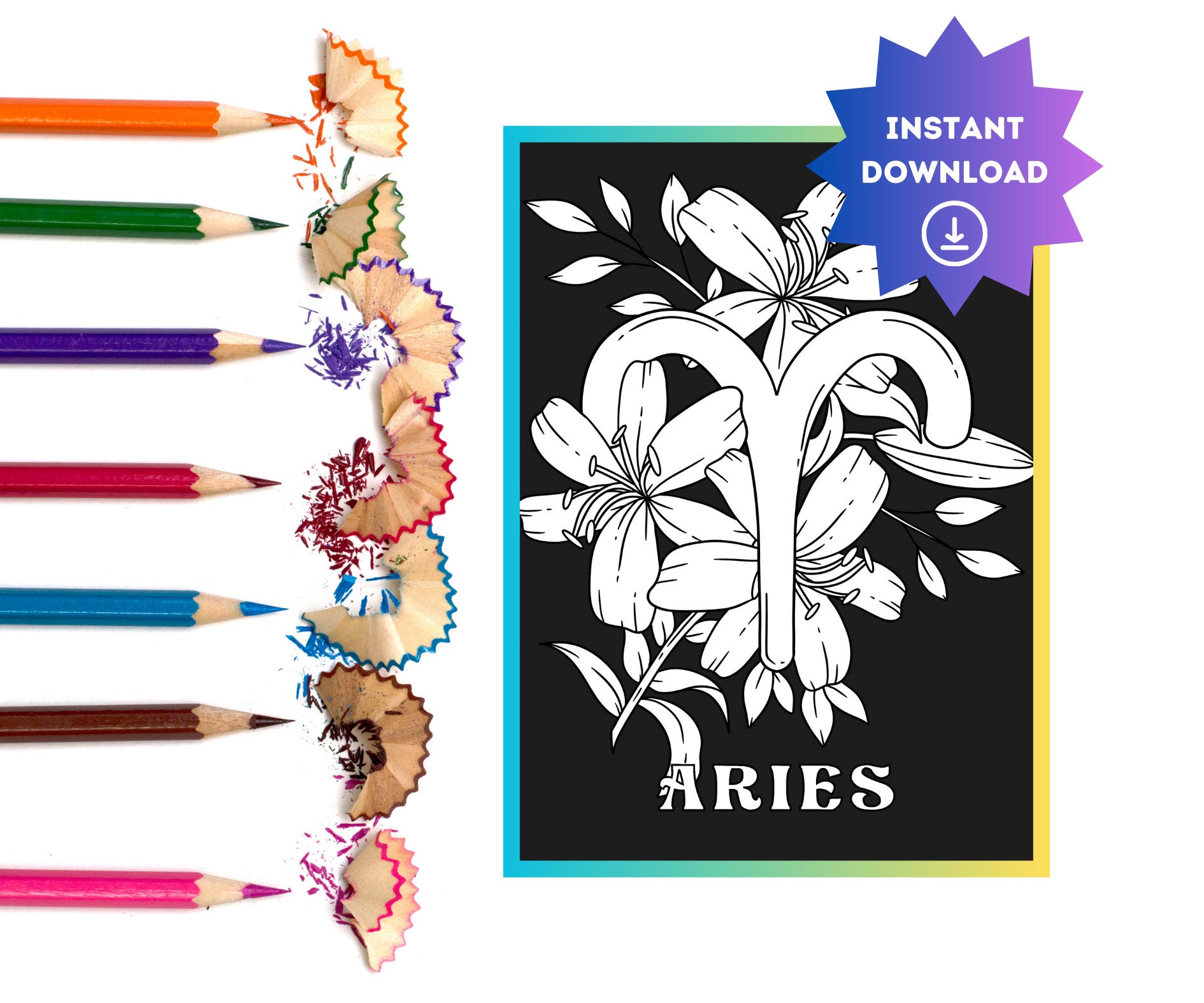 Aries Zodiac Coloring Page, Zodiac Therapy, Zodiac, Digital Download ...