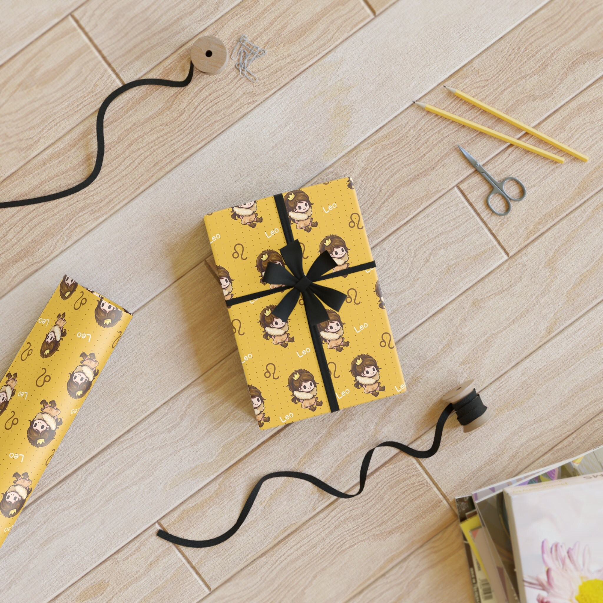 Leo Chibi Zodiac Wrapping Paper Cute Kawaii Custom Gift Wrap Astrology ...