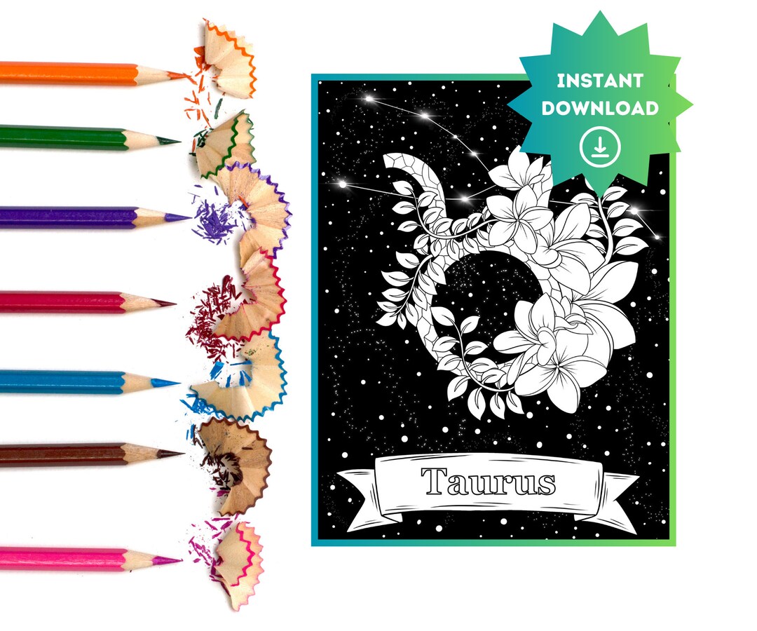 Taurus Zodiac Coloring Page, Zodiac Therapy, Zodiac, Digital Download ...