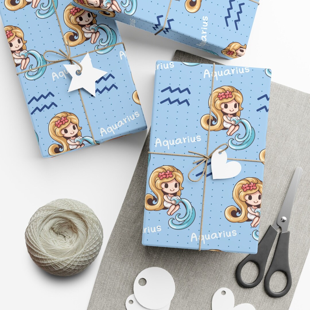 Aquarius Chibi Zodiac Wrapping Paper Cute Kawaii Custom Gift Wrap ...