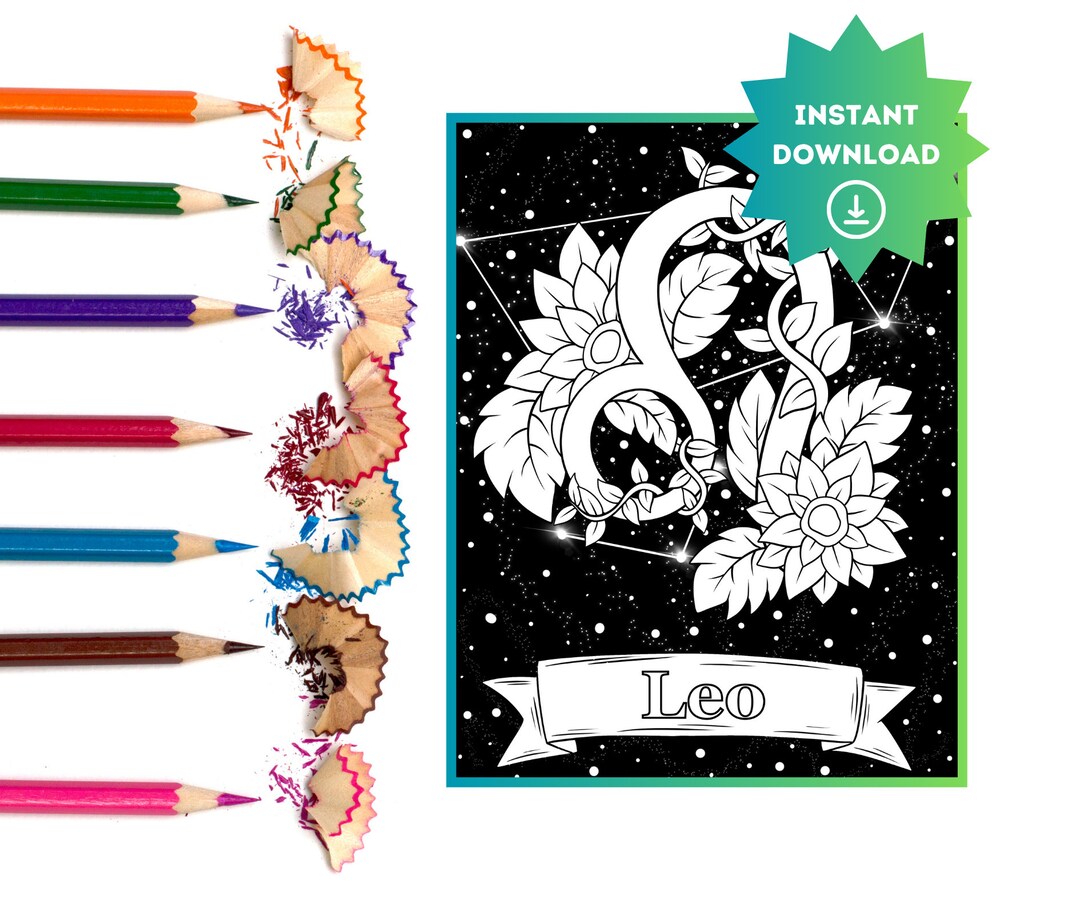 Leo Zodiac Coloring Page, Zodiac Therapy, Zodiac, Digital Download ...