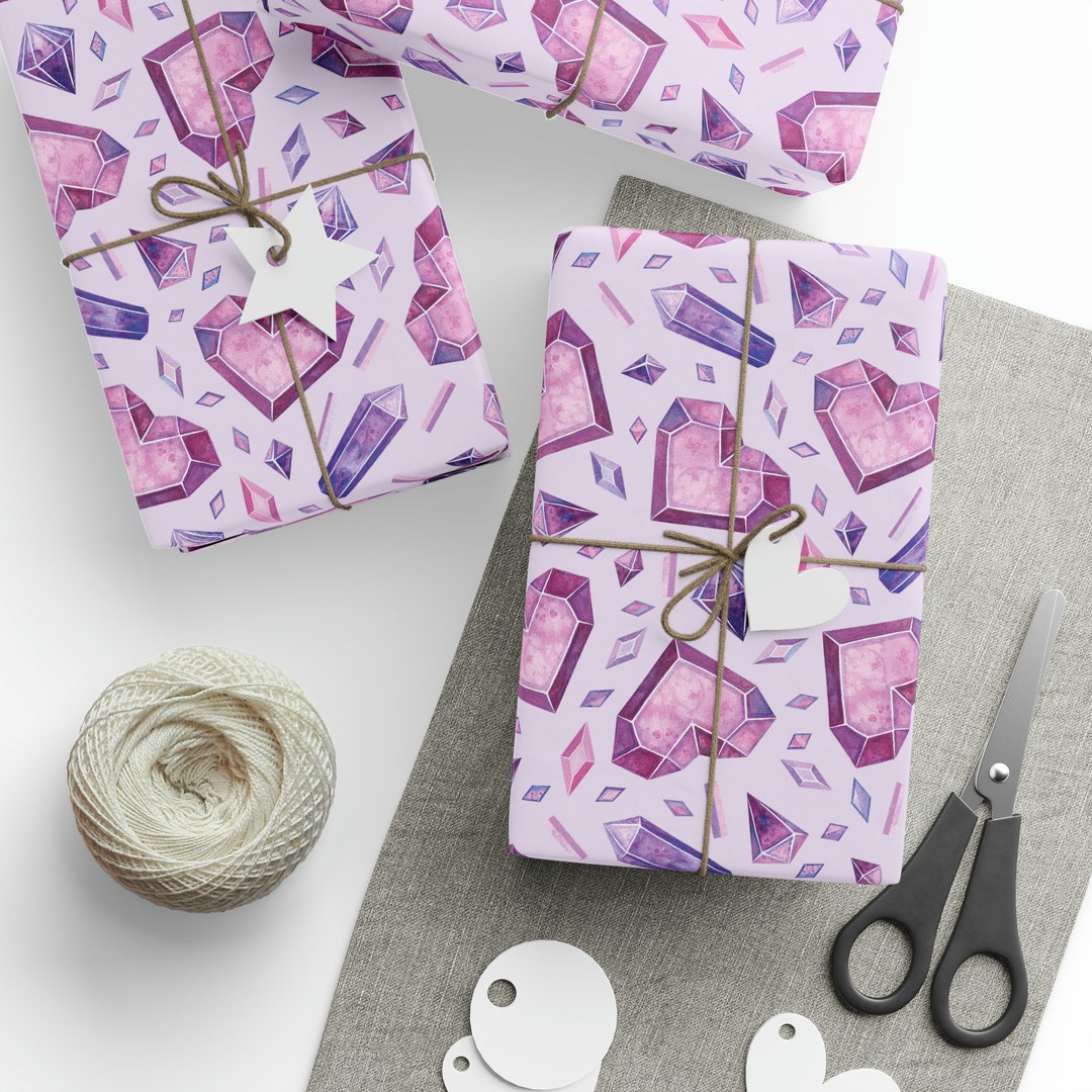 Purple Heart Crystals Gift Wrap, Valentines Day Gift Wrap, Love and ...
