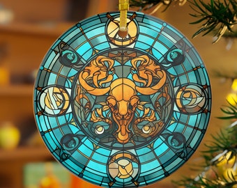 Taurus Stained-glass Design Ornament, Stained Glass, Zodiac Ornament ...