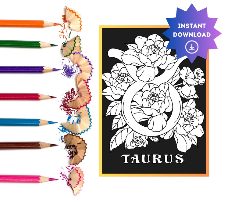 Taurus Zodiac Coloring Page, Zodiac Therapy, Zodiac, Digital Download ...