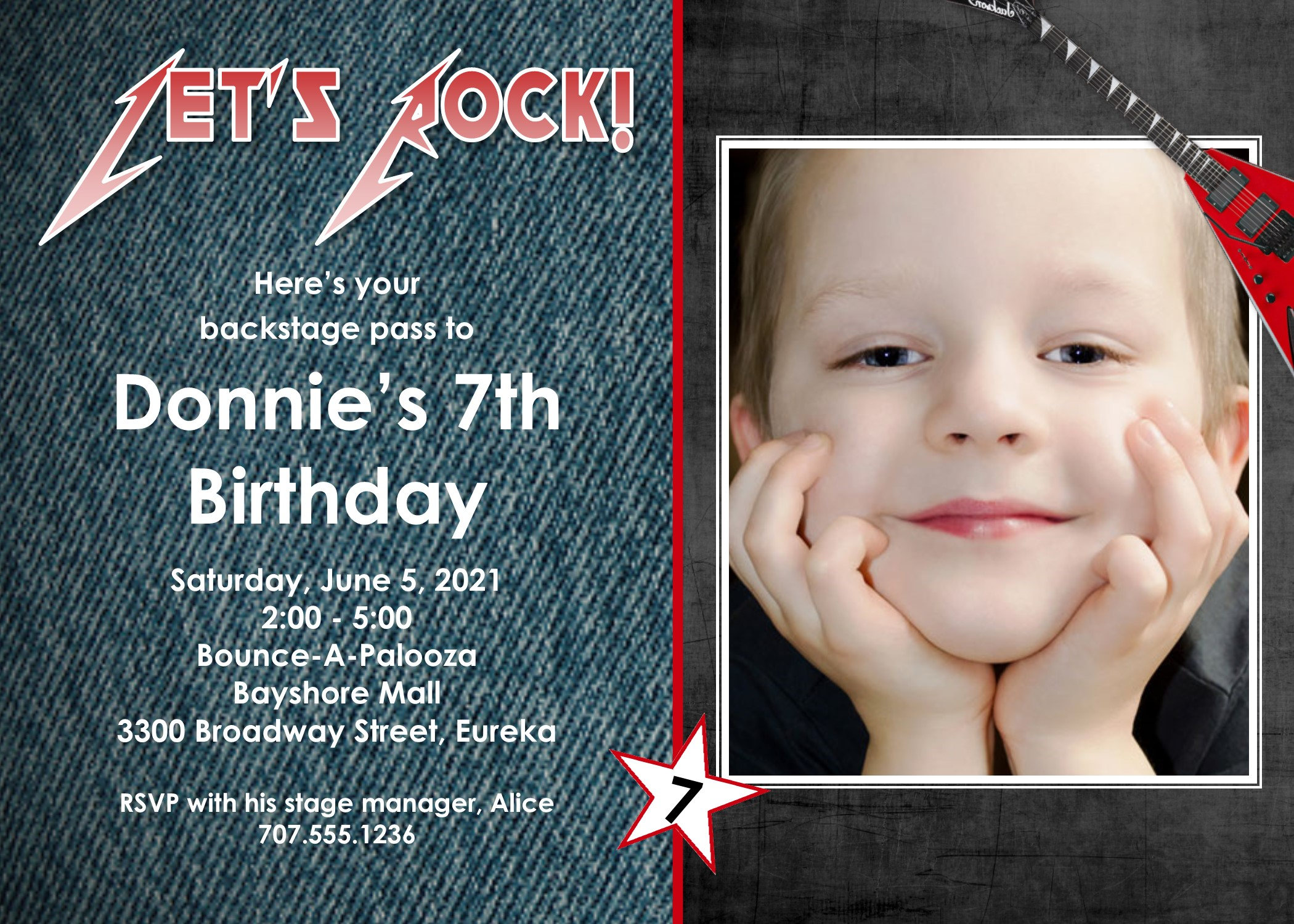 Invitación de cumpleaños 7"x5" Lets Rock! / Invitación Rockstar ...