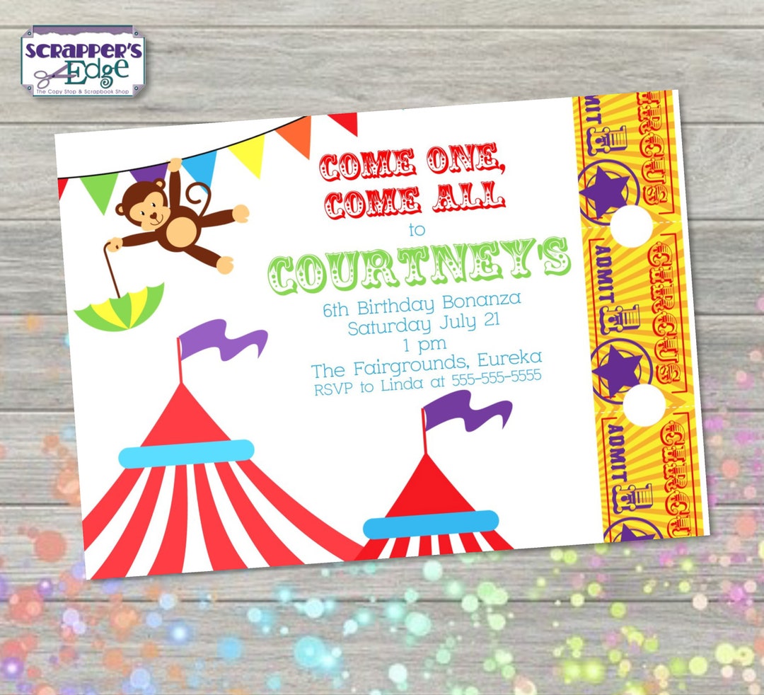Birthday Invitation 7"x5" Circus Bonanza | Circus Invitation | Party ...