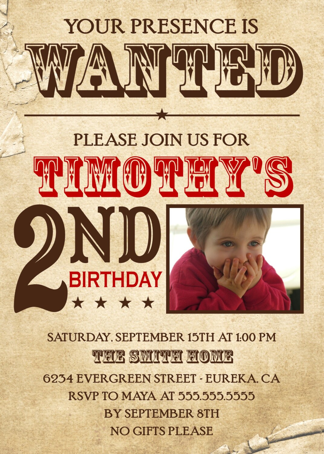 Birthday Invitation 5"x7" Wanted Poster | Country | Invitation | Party ...