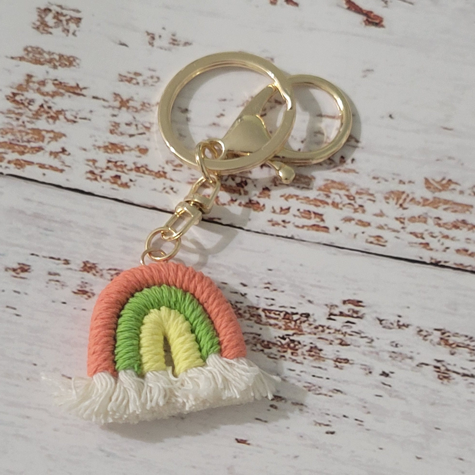 Boho Rainbow Macrame Keychain With Clip - Etsy