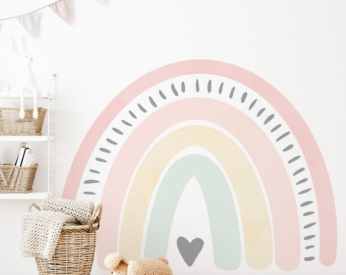 Boho Coral Peach Pink Rainbow // Pastel Rainbow Wall Mural Pink Sticker ...