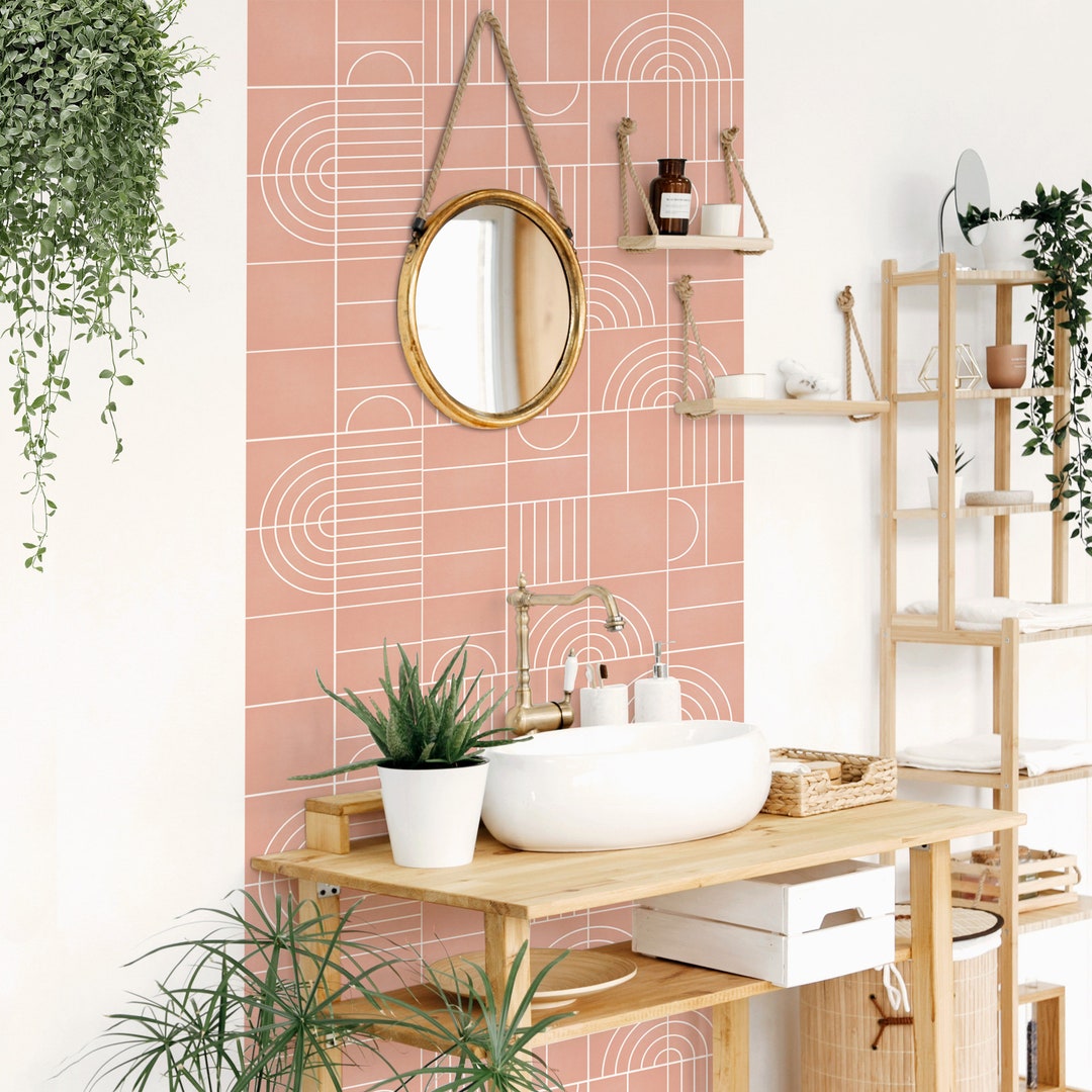 Boho Geometric Salmon Tile Decals - Self-adhesive Wall & Floor Tile ...