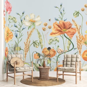 Wildflower Garden Wall Mural: Traditional Paste-the-wall Wallpaper - Etsy