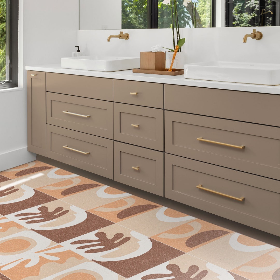 Terrazzo Shapes Orange Floor Tile Sticker Panel, Peel and Stick Decal ...