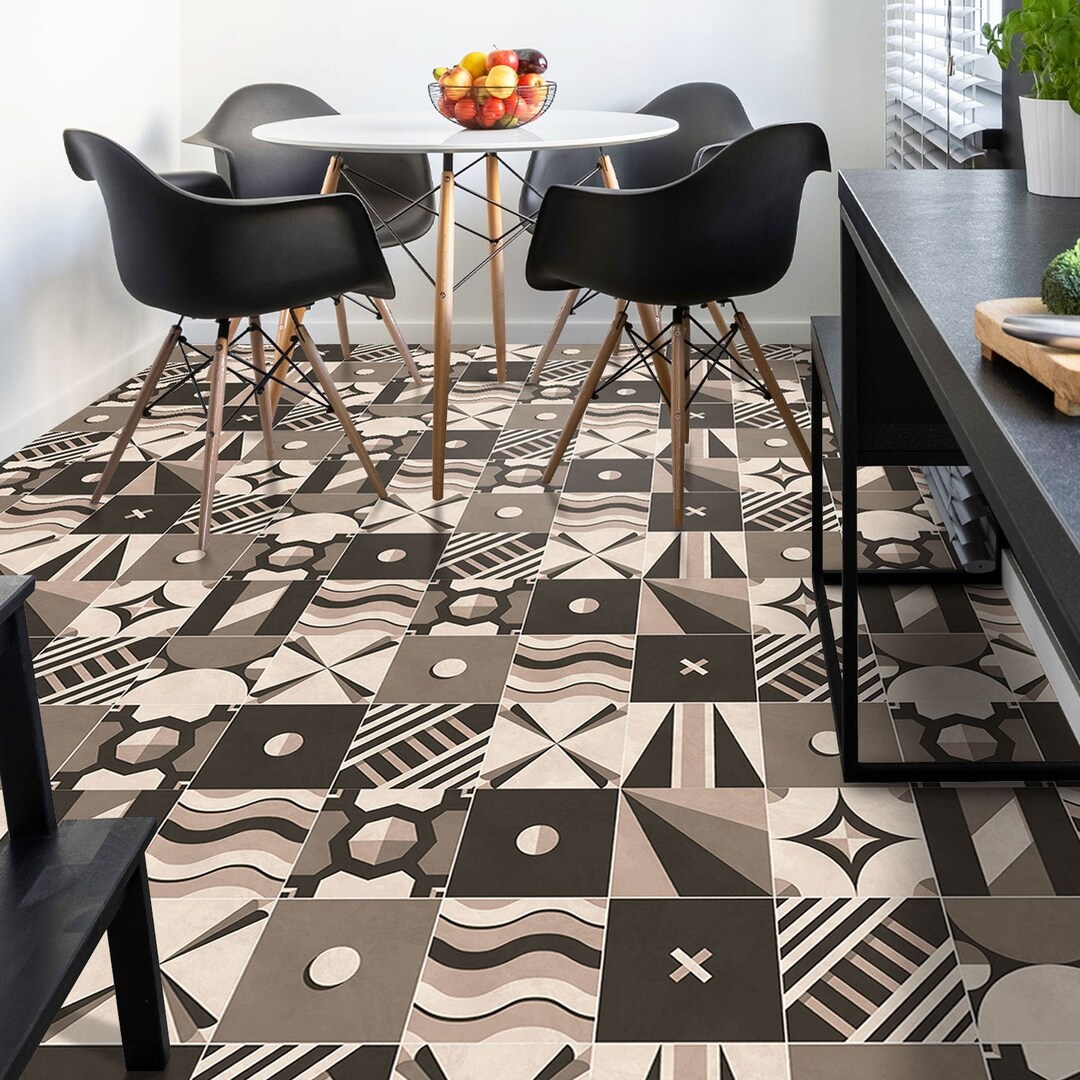 Tangram Geometric Floor Tile Sticker Panel, Peel and Stick Decal, Vinyl ...