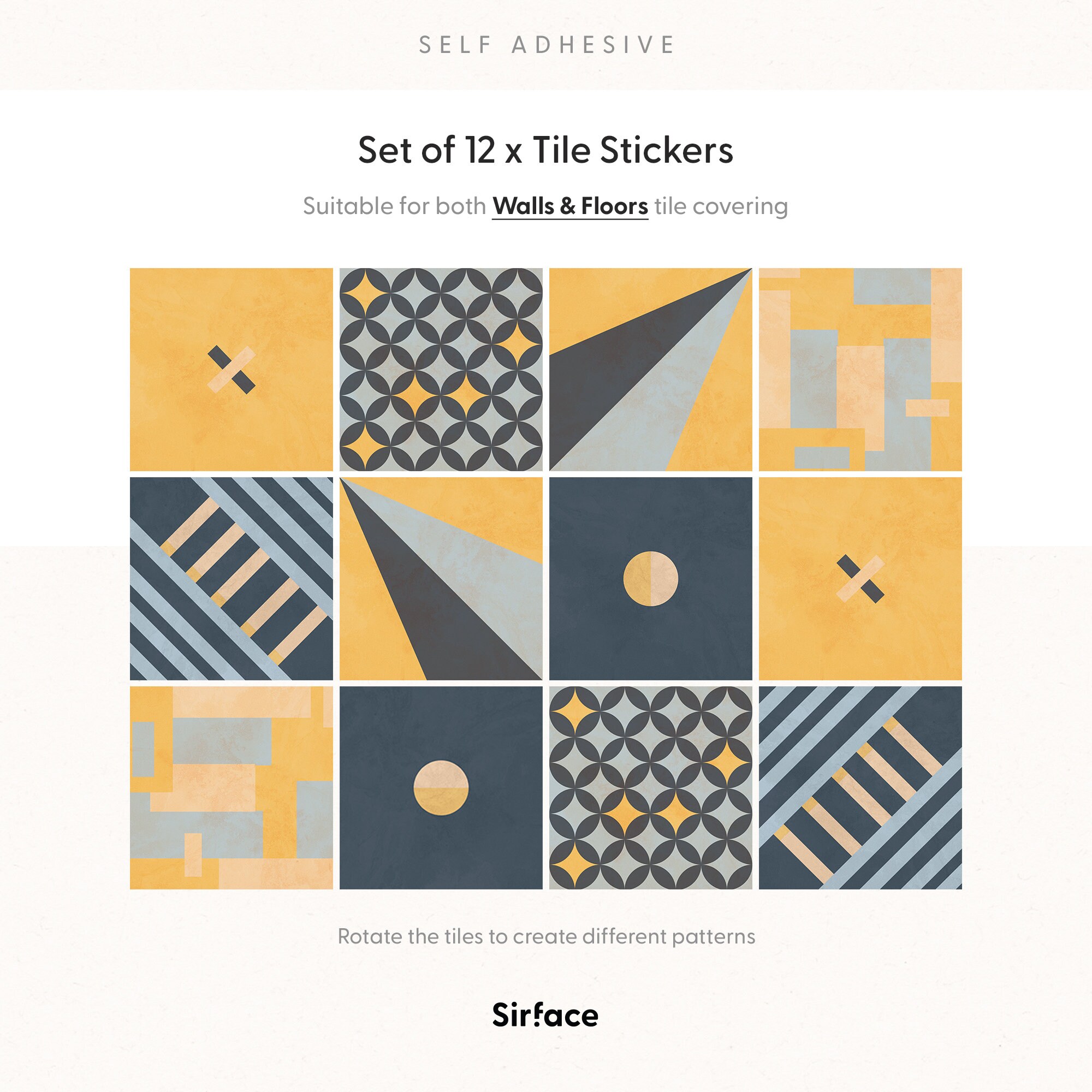 Modern Geometric Tile Decals - Self-adhesive Wall & Floor Tile Stickers ...