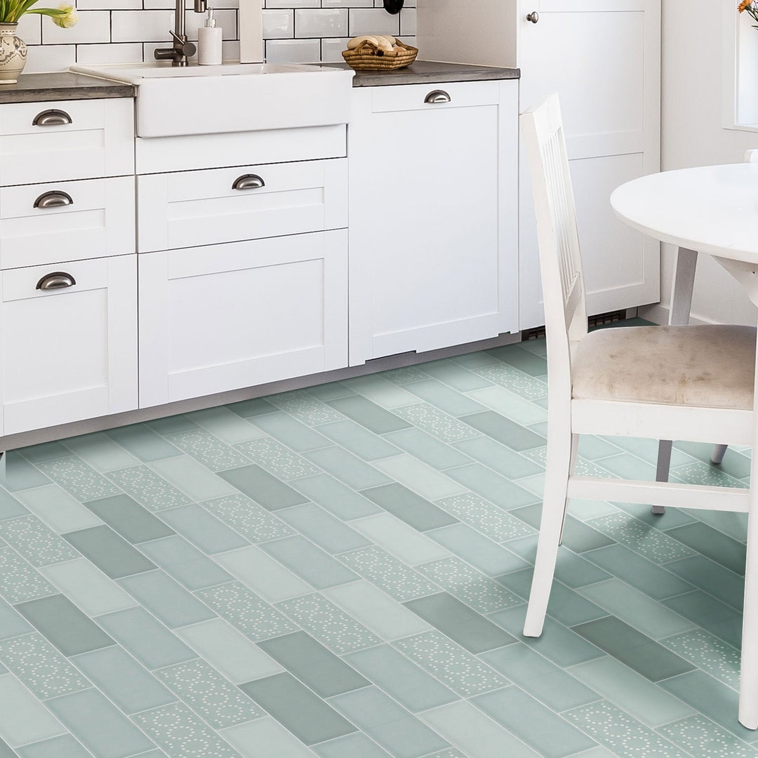 Metro Aqua Blue Floor Tile Sticker Panel, Peel and Stick Decal, Vinyl ...
