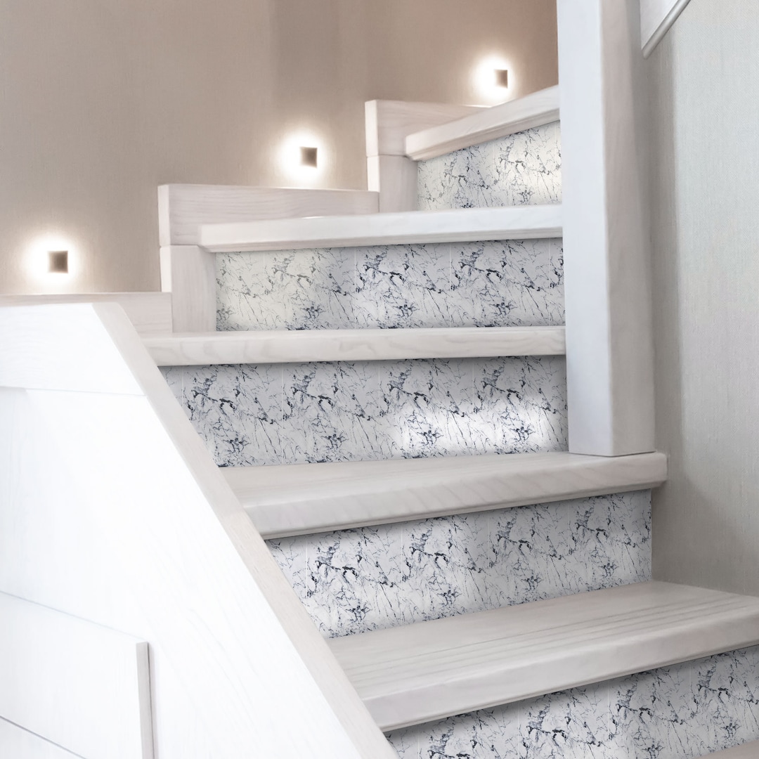 Classic White Marble Stair Riser Stickers - Pack of 6 Removable Stair ...