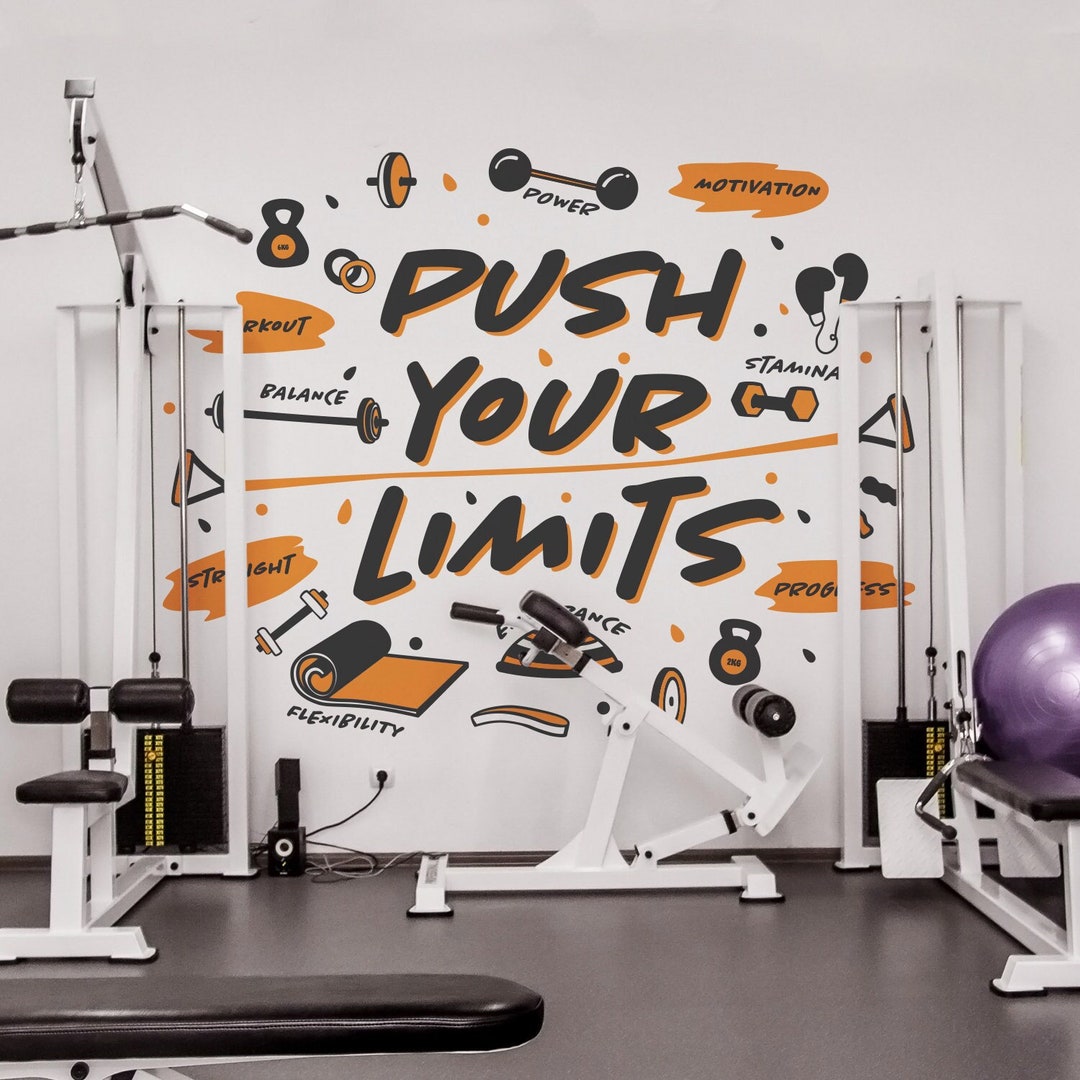 Push Your Limits Vinyl Gym Wall Decal, Inspirational Word, Gym Decal ...