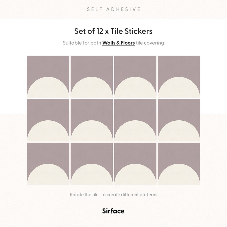 Half Circle Tile Decals: Peel and Stick Vinyl, Kitchen & Bath - 12 Pack ...