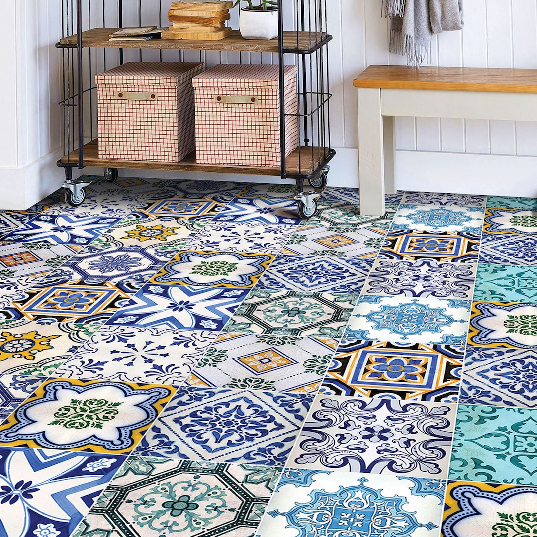 Traditional Spanish Vinyl Floor Tile Sticker Panel, Peel and Stick ...