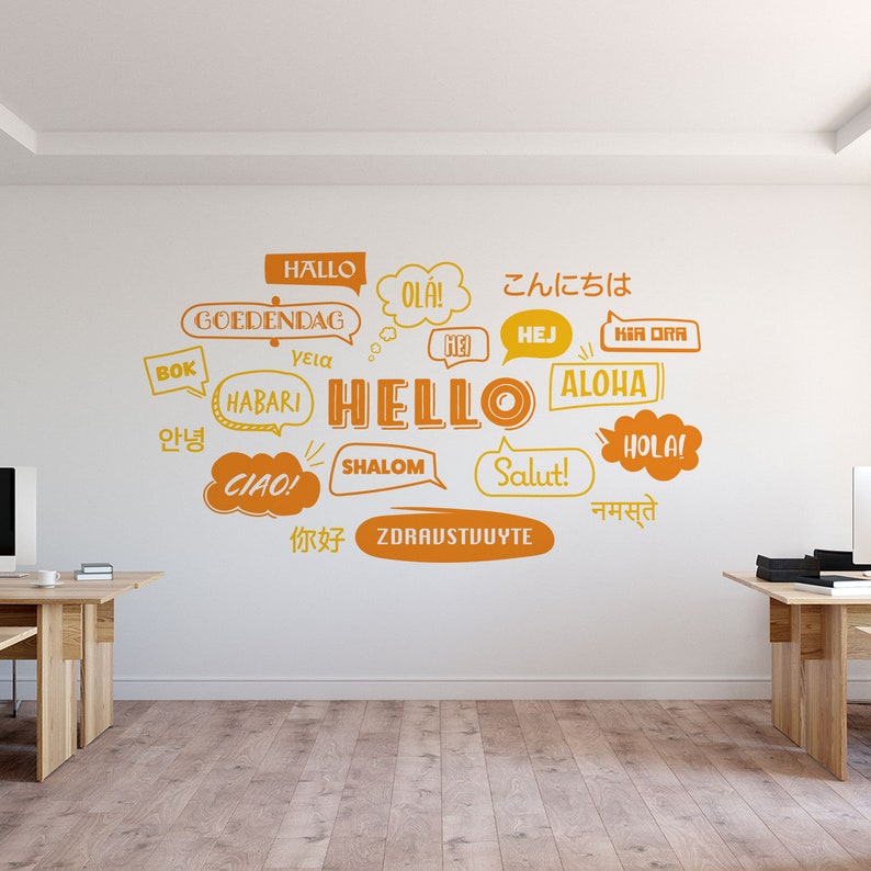 Multi Language Hello Office Wall Decal Hello Decal Office - Etsy