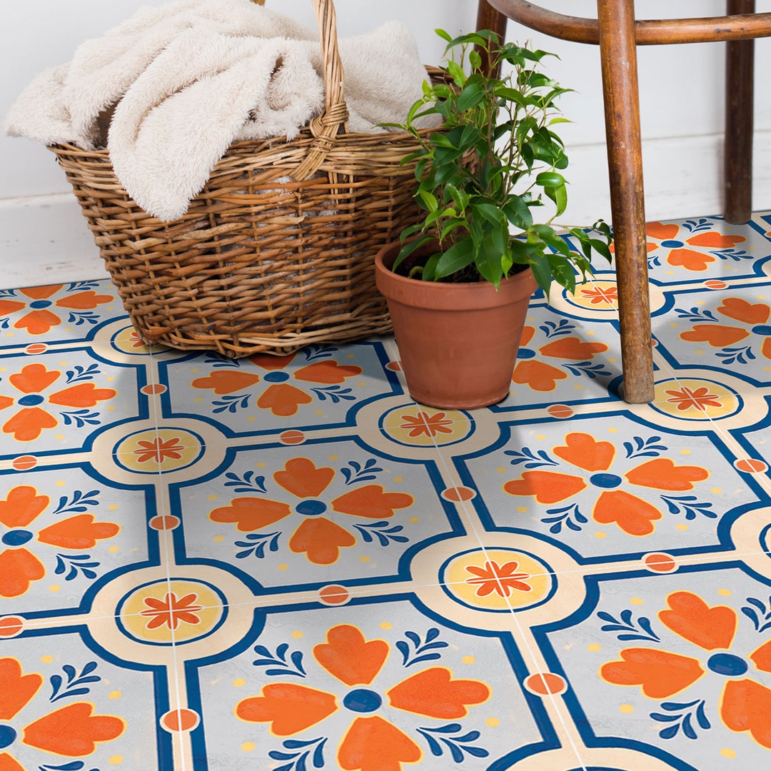 Gardenia Orange Floor Tile Sticker Panel, Peel and Stick Decal, Vinyl ...