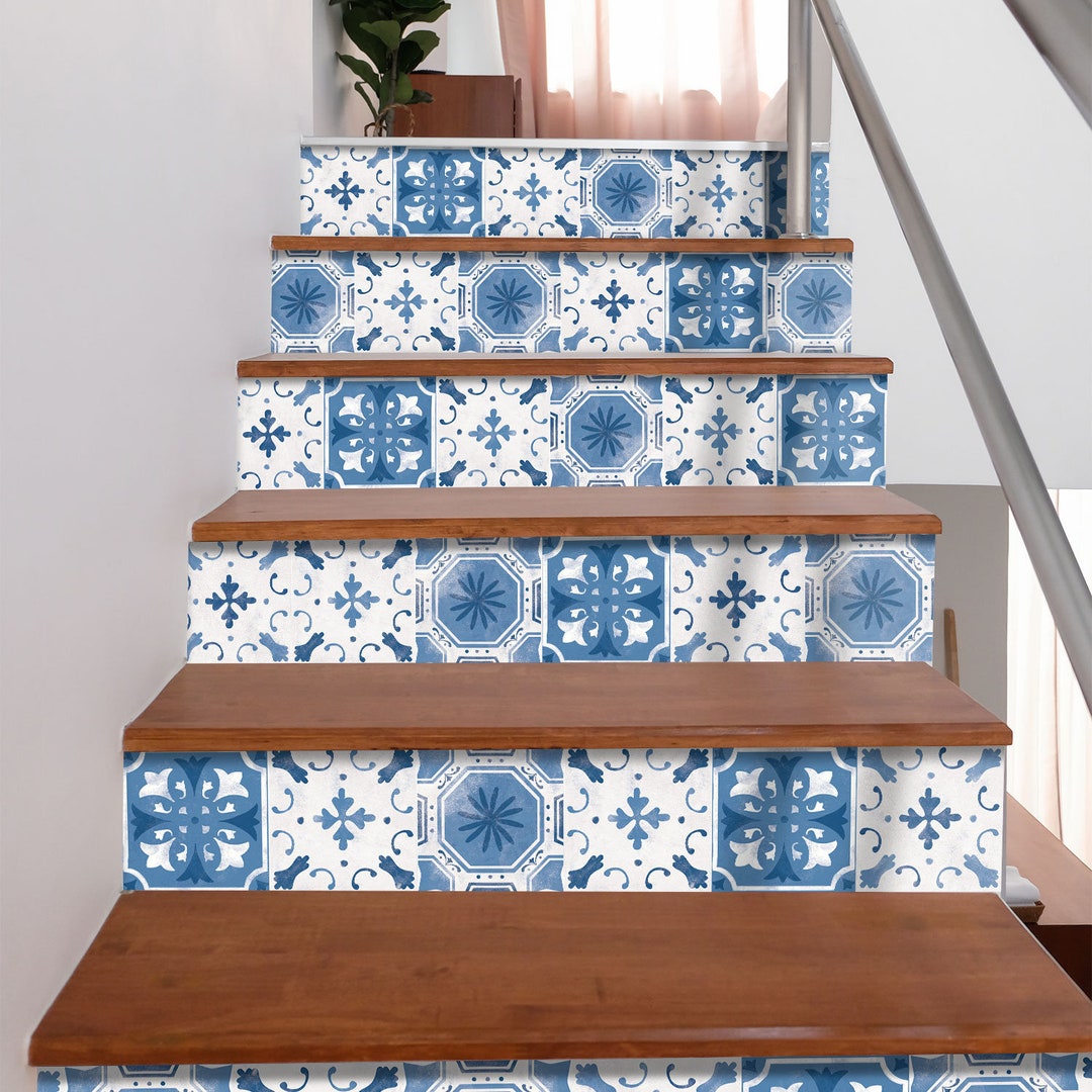 Santorini Blue Stair Riser Stickers - Pack of 6 Removable Stair Riser ...