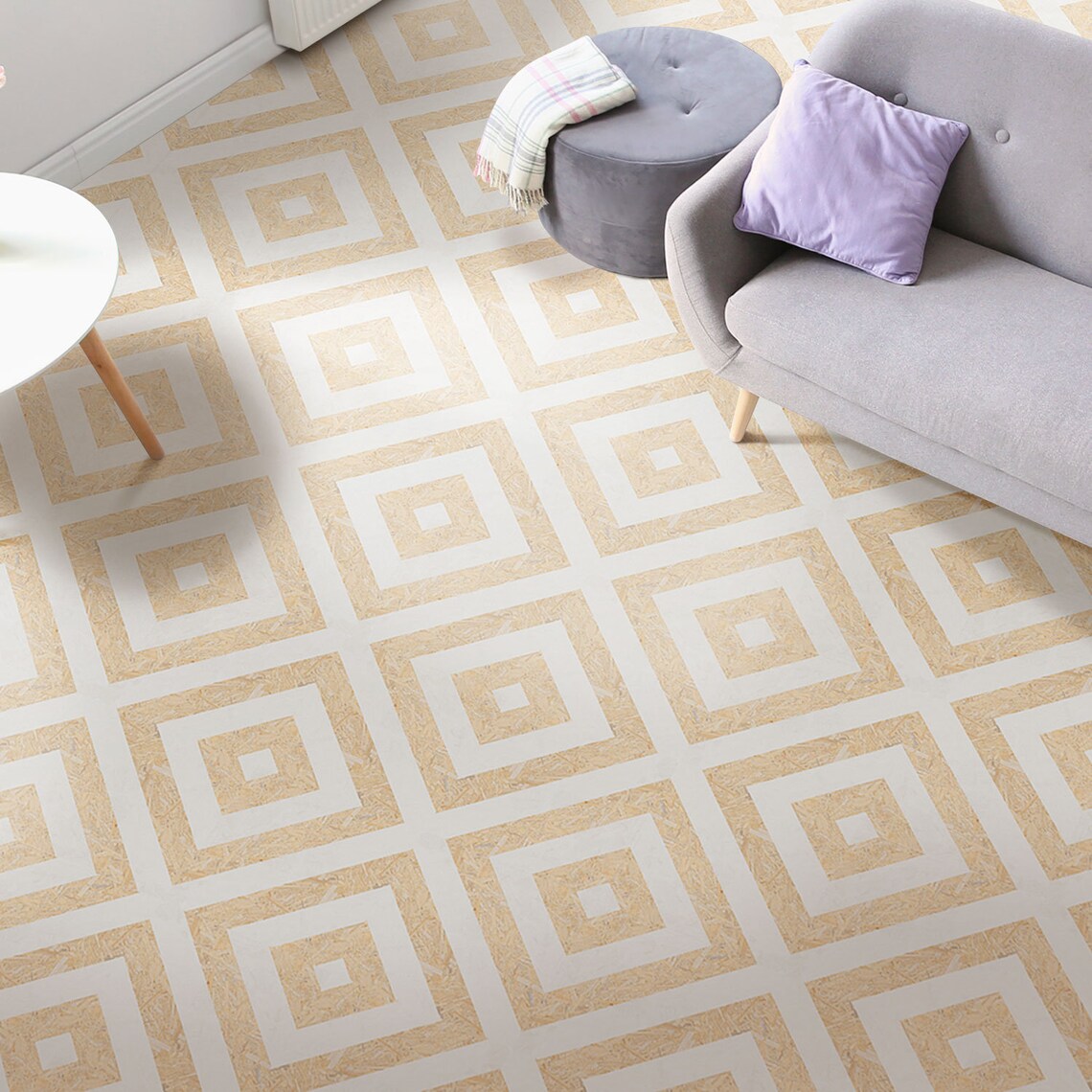 Chipboard White Floor Tile Sticker Panel, Peel and Stick Decal, Vinyl ...