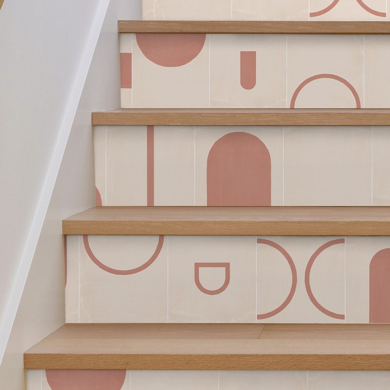 Boho Salmon Stair Riser Stickers - Pack of 6 Removable Stair Riser Tile ...