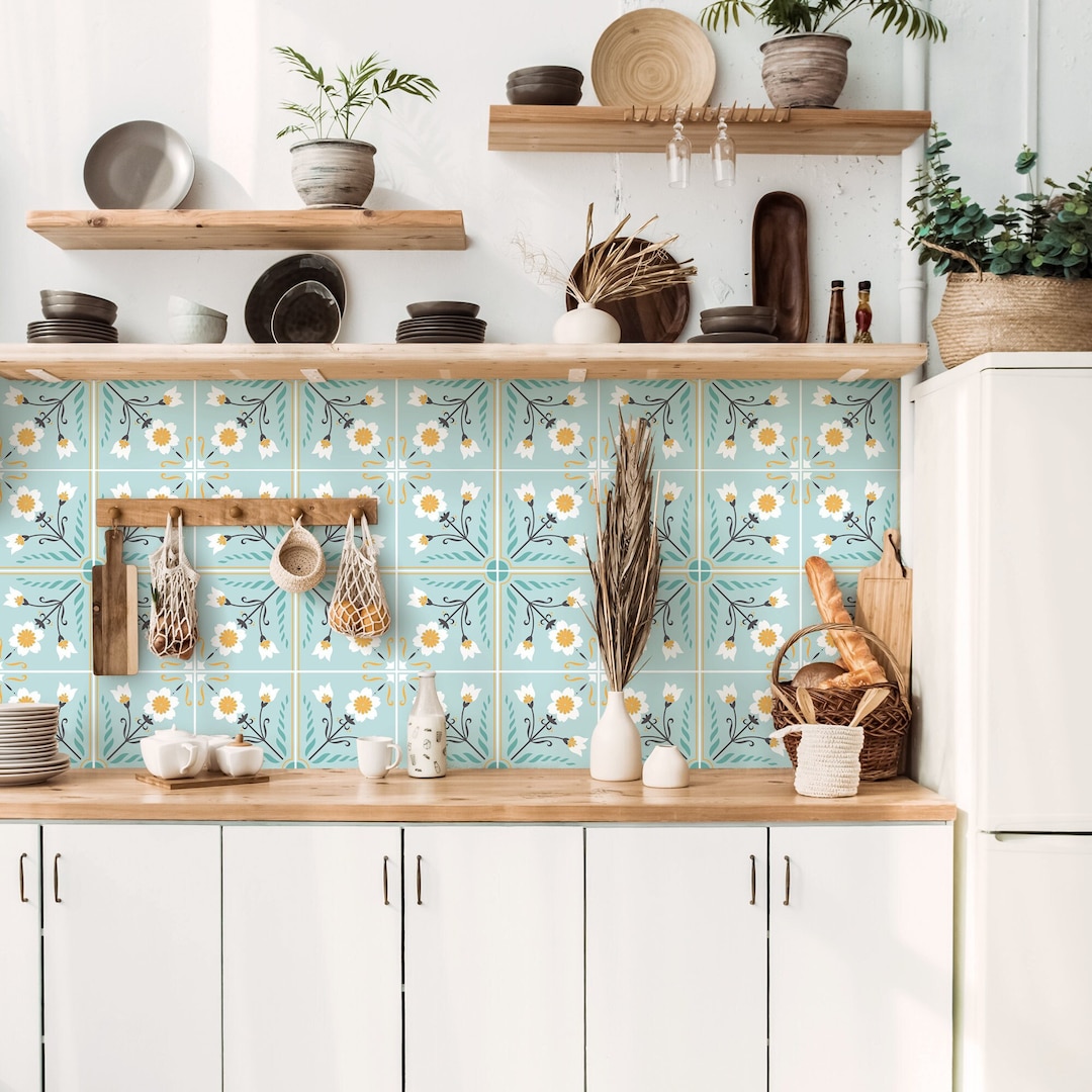 Classic Floral Blue Tile Decals - Self-adhesive Wall & Floor Tile ...