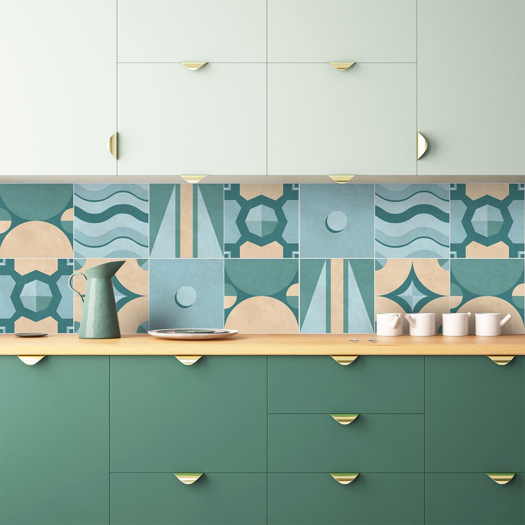 Geometric Turquoise Tile Decals - Self-adhesive Wall & Floor Tile ...