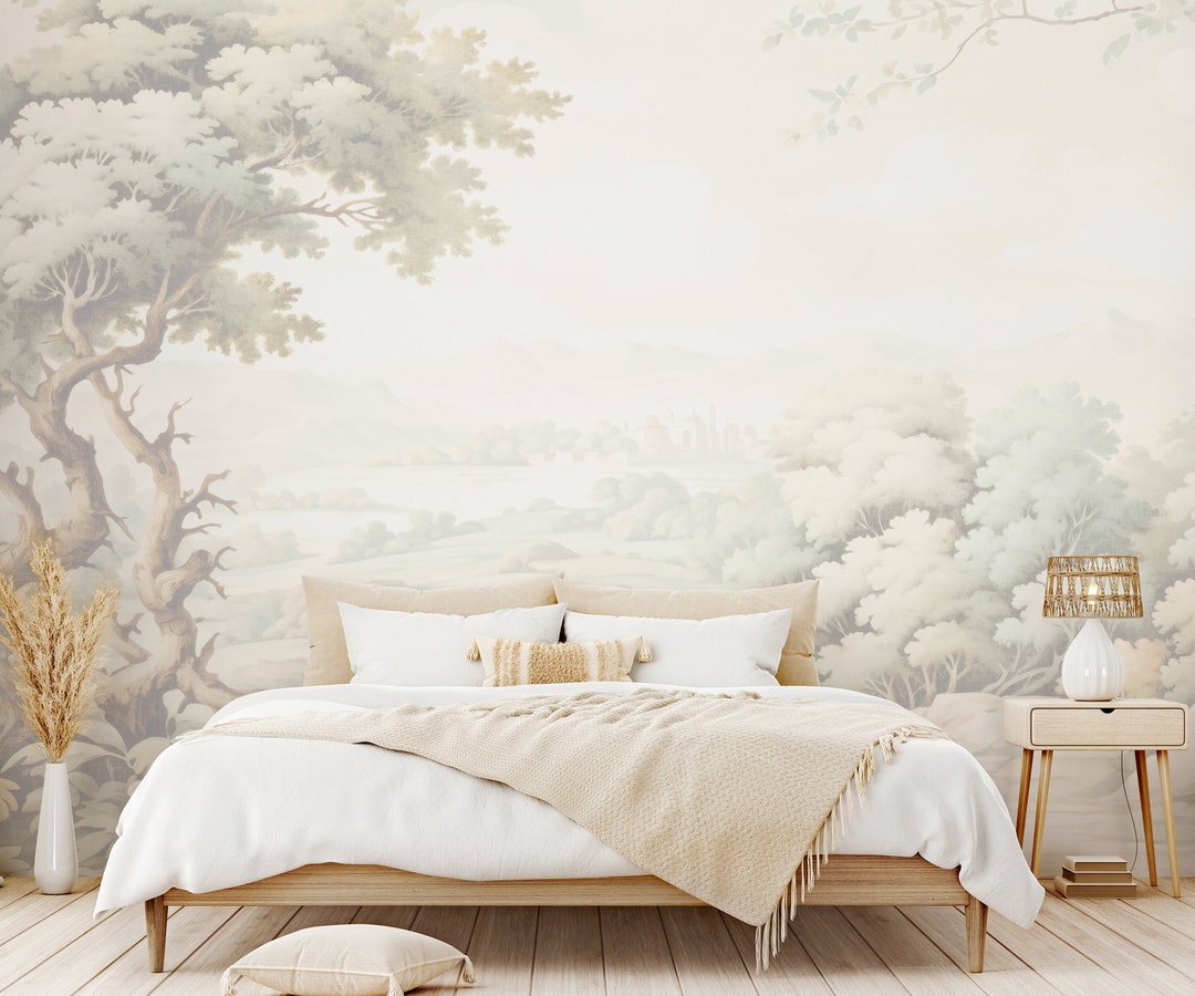 Vintage Landscape Wallpaper Mural, Removable, Subtle Wallpaper ...
