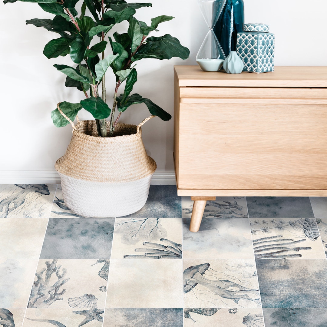 Underwater Blue Floor Tile Sticker Panel, Peel and Stick Decal, Vinyl ...