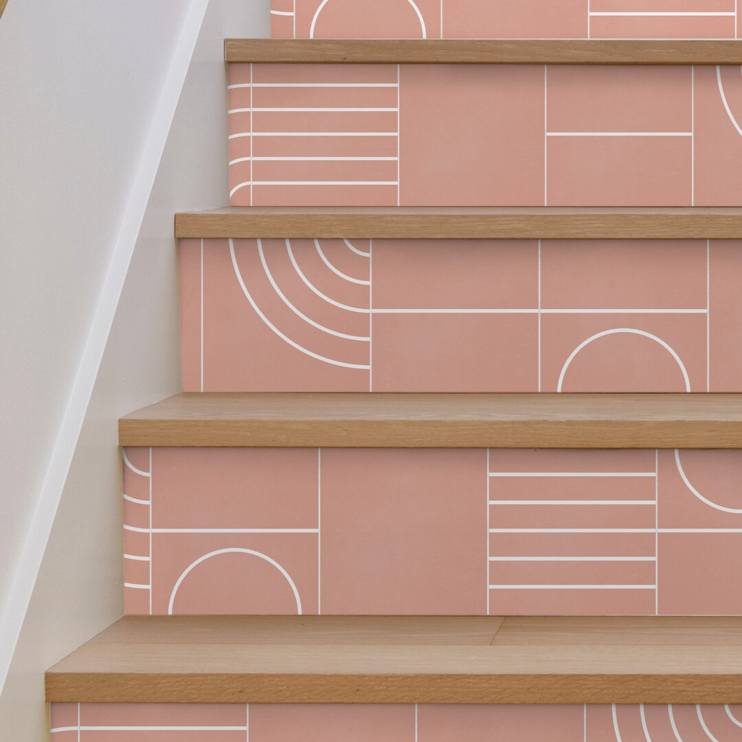 Boho Geometric Salmon Stair Riser Stickers - Pack of 6 Removable Stair ...