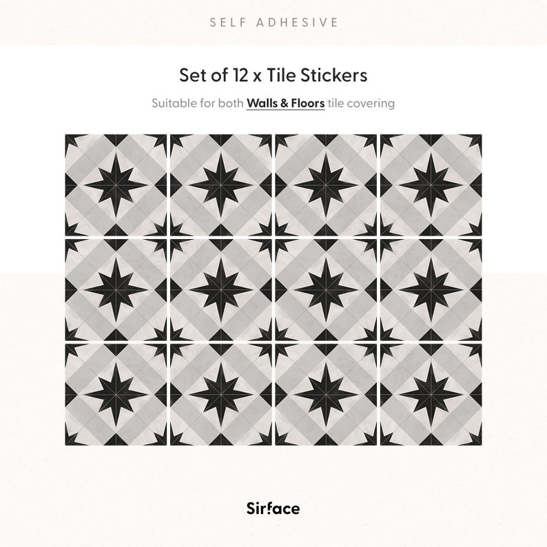 Astra Black Tile Decals - Self-adhesive Wall & Floor Tile Stickers ...