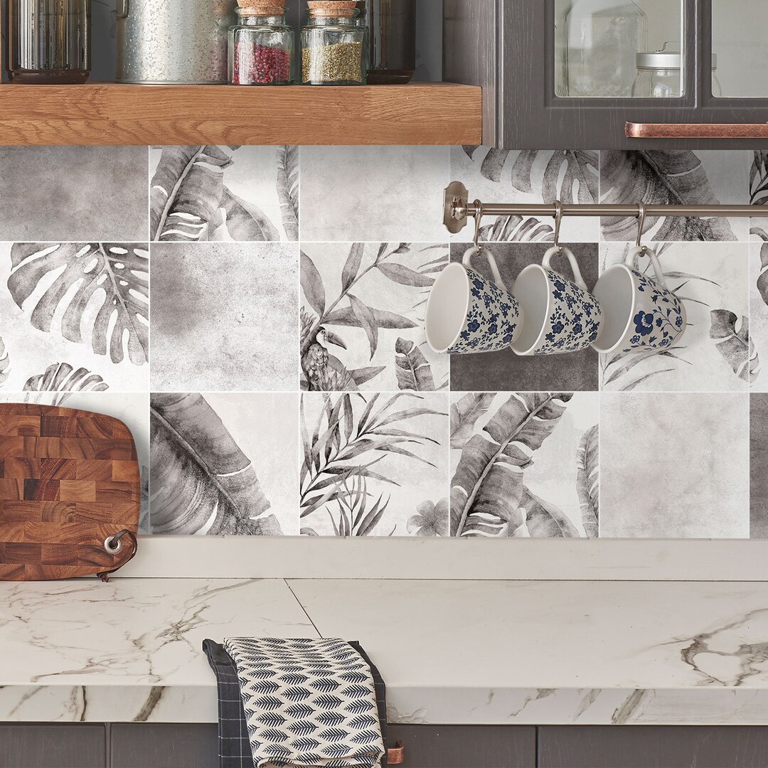 Tropical Grey Tile Decals - Self-adhesive Wall & Floor Tile Stickers ...