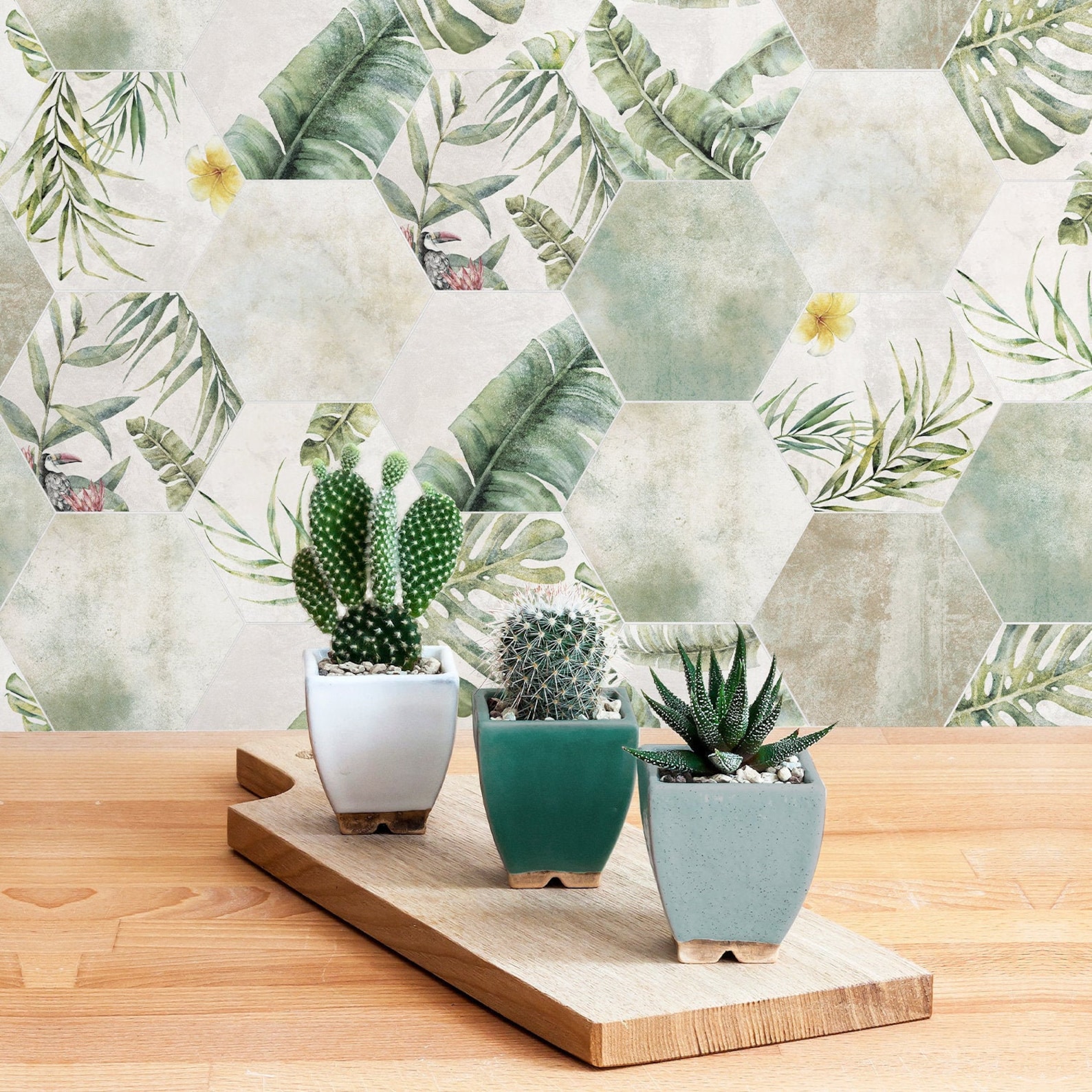 Tropical Green Hexagon Tiles Backsplash Peel and Stick in Roll - Etsy