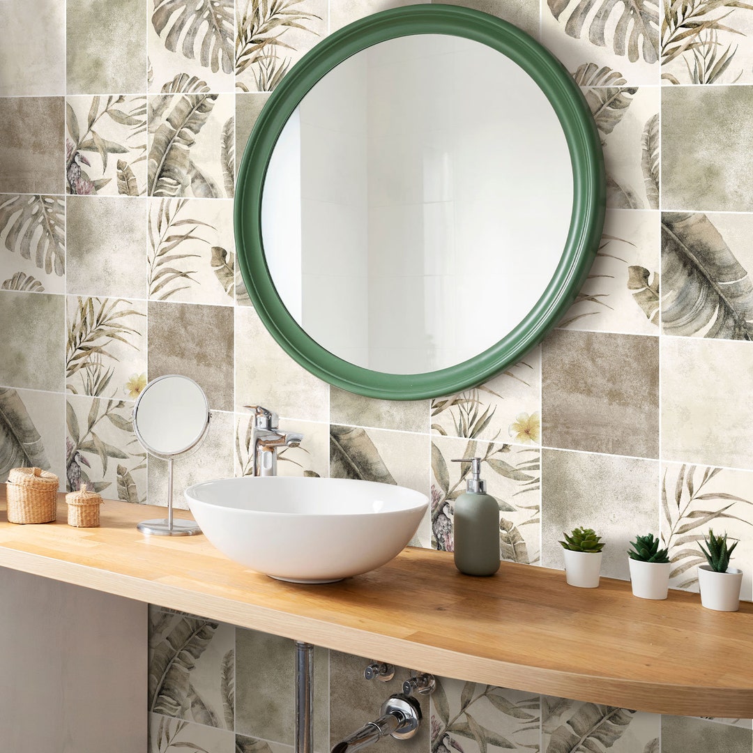 Tropical Sepia Tile Decals - Self-adhesive Wall & Floor Tile Stickers ...