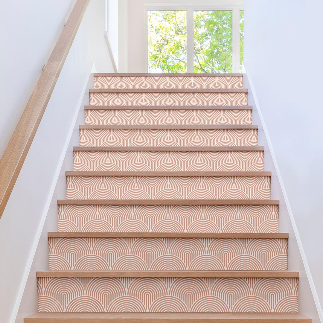 Boho Lines Salmon Stair Riser Stickers - Pack of 6 Removable Stair ...